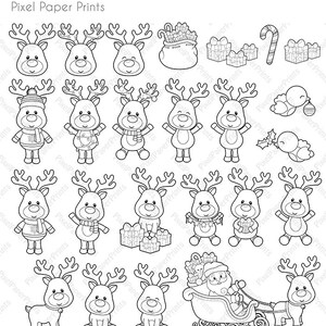 Rudolph Reindeer Digital Stamps - Christmas Clipart - Line Art Graphics ...