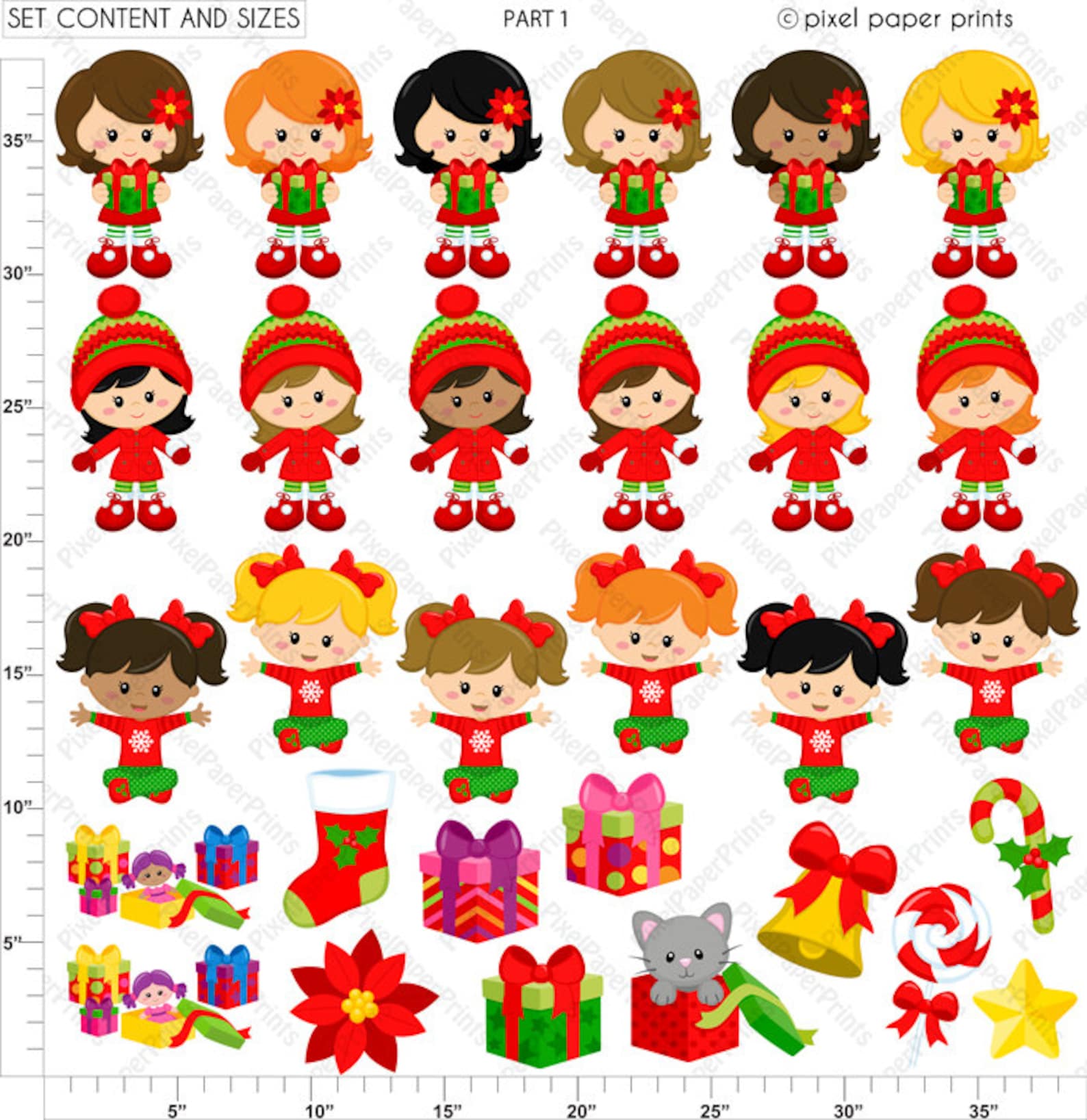 Christmas Girls Christmas Clipart Clip Art and Digital - Etsy