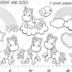 Unicorns and Rainbows Digital Stamps - Line Art - Etsy