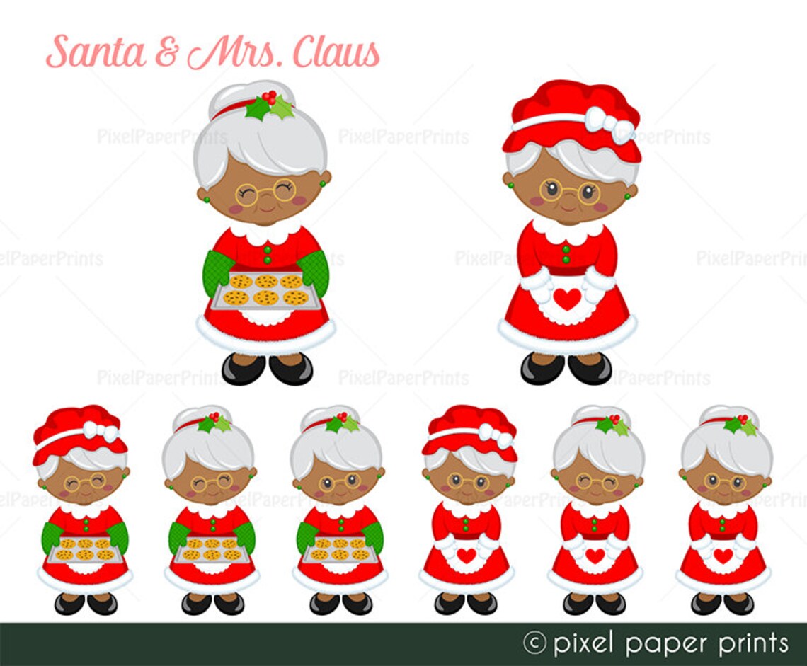 Santa and Mrs. Claus - Christmas Clipart - Black Santa Claus - Clip Art ...