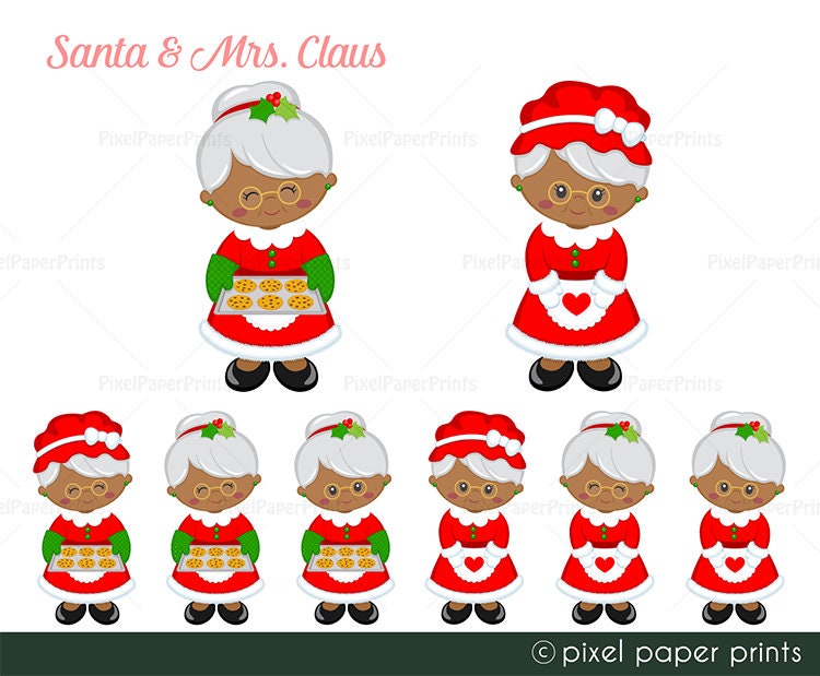 Santa and Mrs. Claus - Christmas Clipart - Black Santa Claus - Clip Art ...