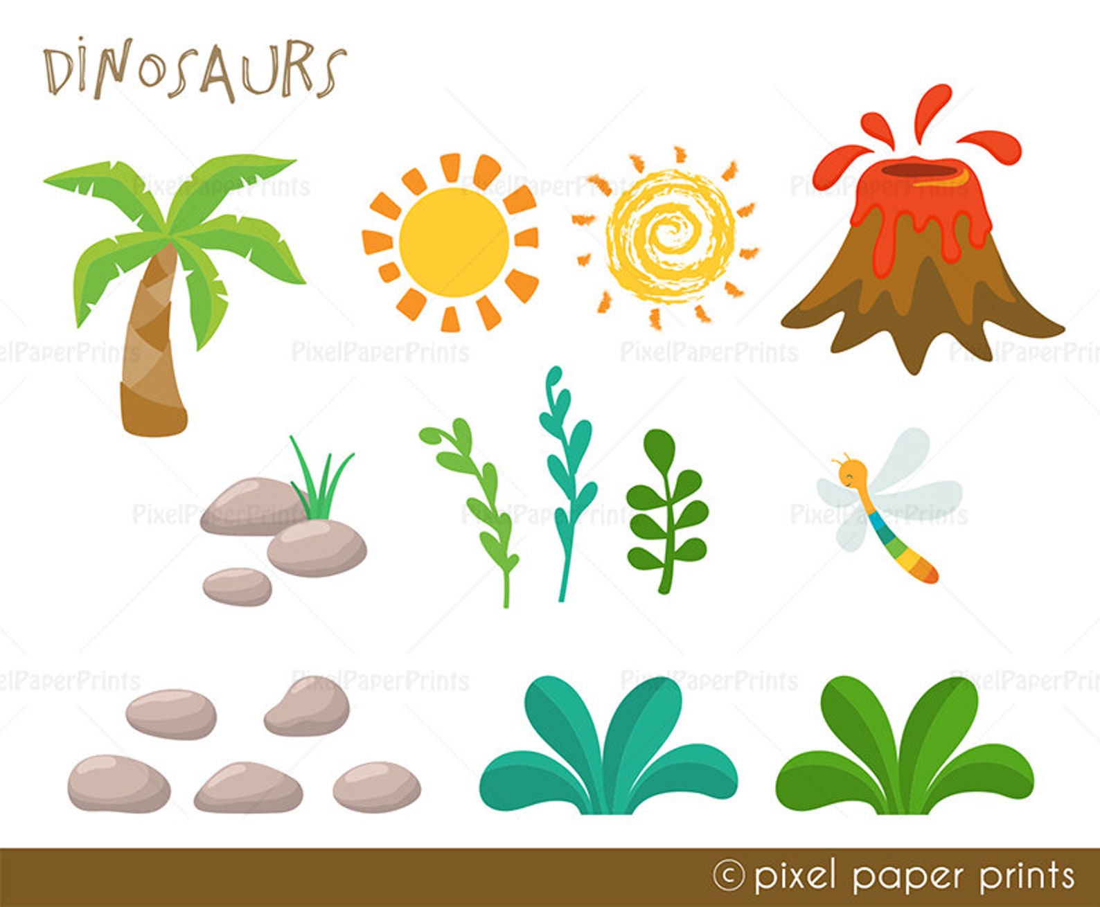 Dinosaur Clipart DINOSAURS Clipart and Digital Paper Set - Etsy