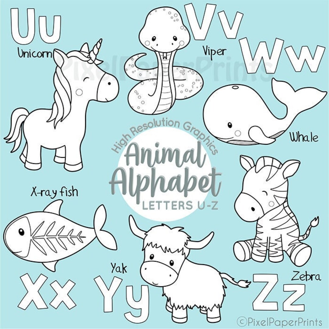 Animal Alphabet Letters U to Z - Digital Stamps - ABC Clip Art ...