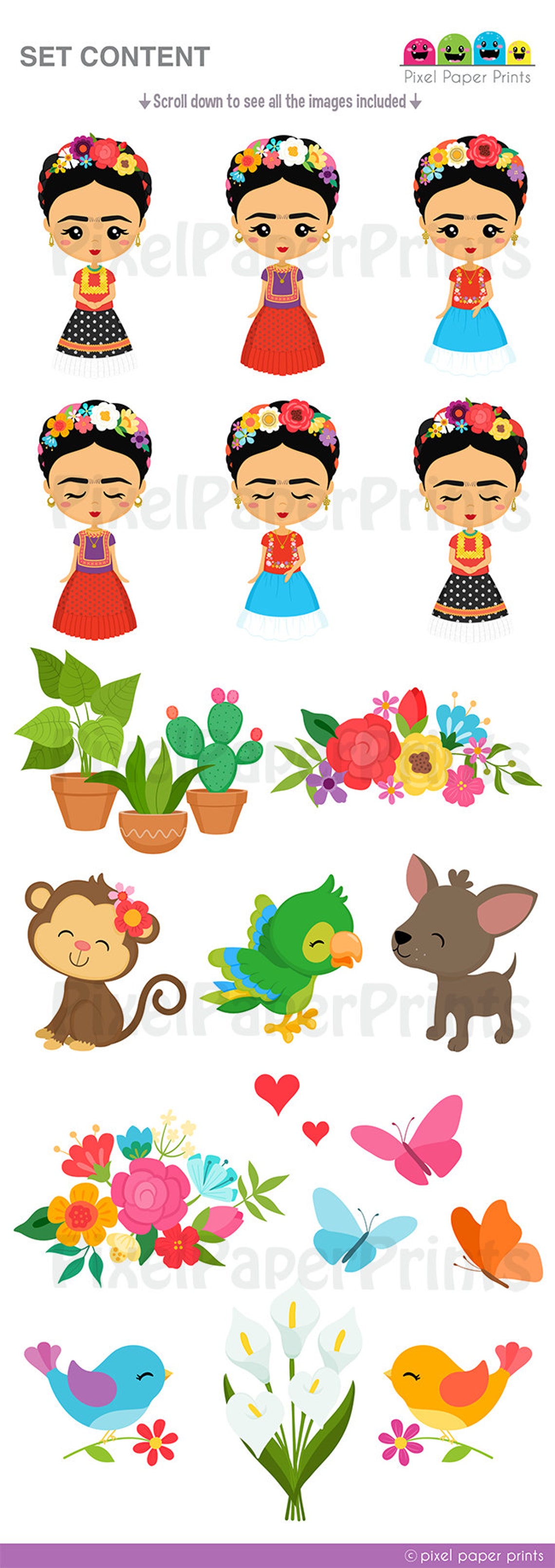 Lil' Frida Clipart - Digital Download - Cute Frida - Mexico Clip Art ...