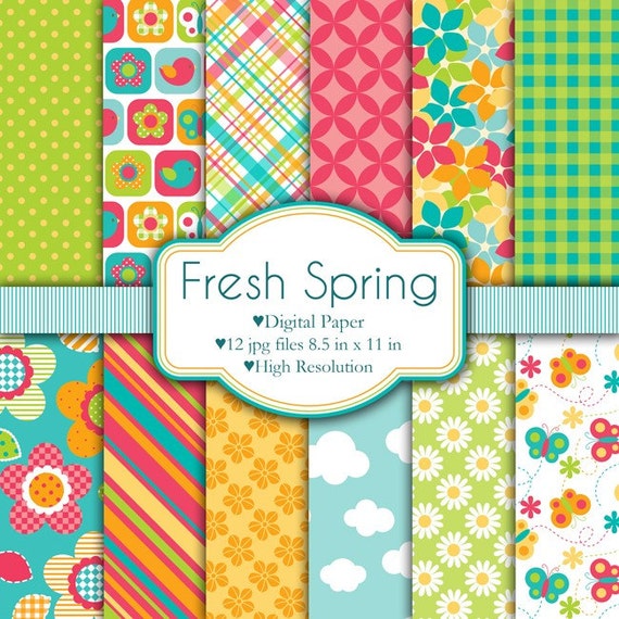 Fresh Spring Digital Paper Set | Etsy