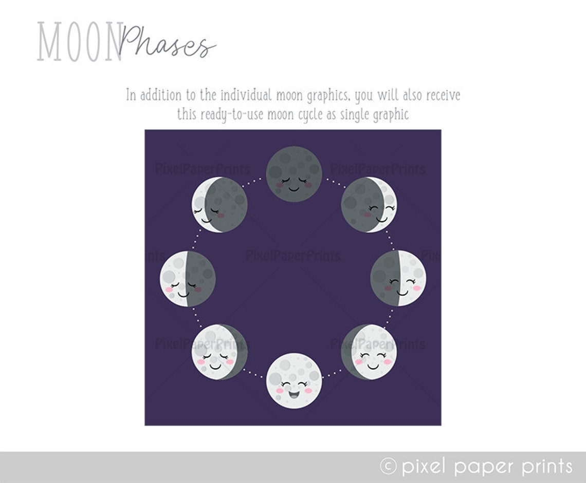 Cute Moon Phases - Digital Download - Moon Clip Art - Moon Cycle ...