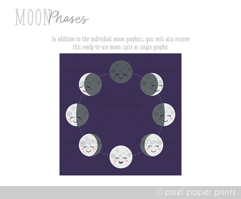 Cute Moon Phases Digital Download Moon Clip Art Moon - Etsy