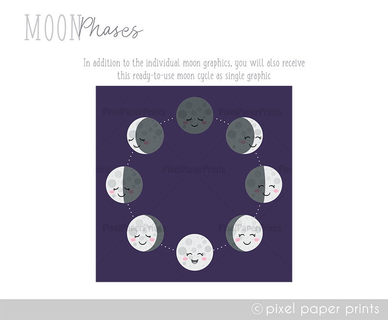 Cute Moon Phases Digital Download Moon Clip Art Moon | Etsy