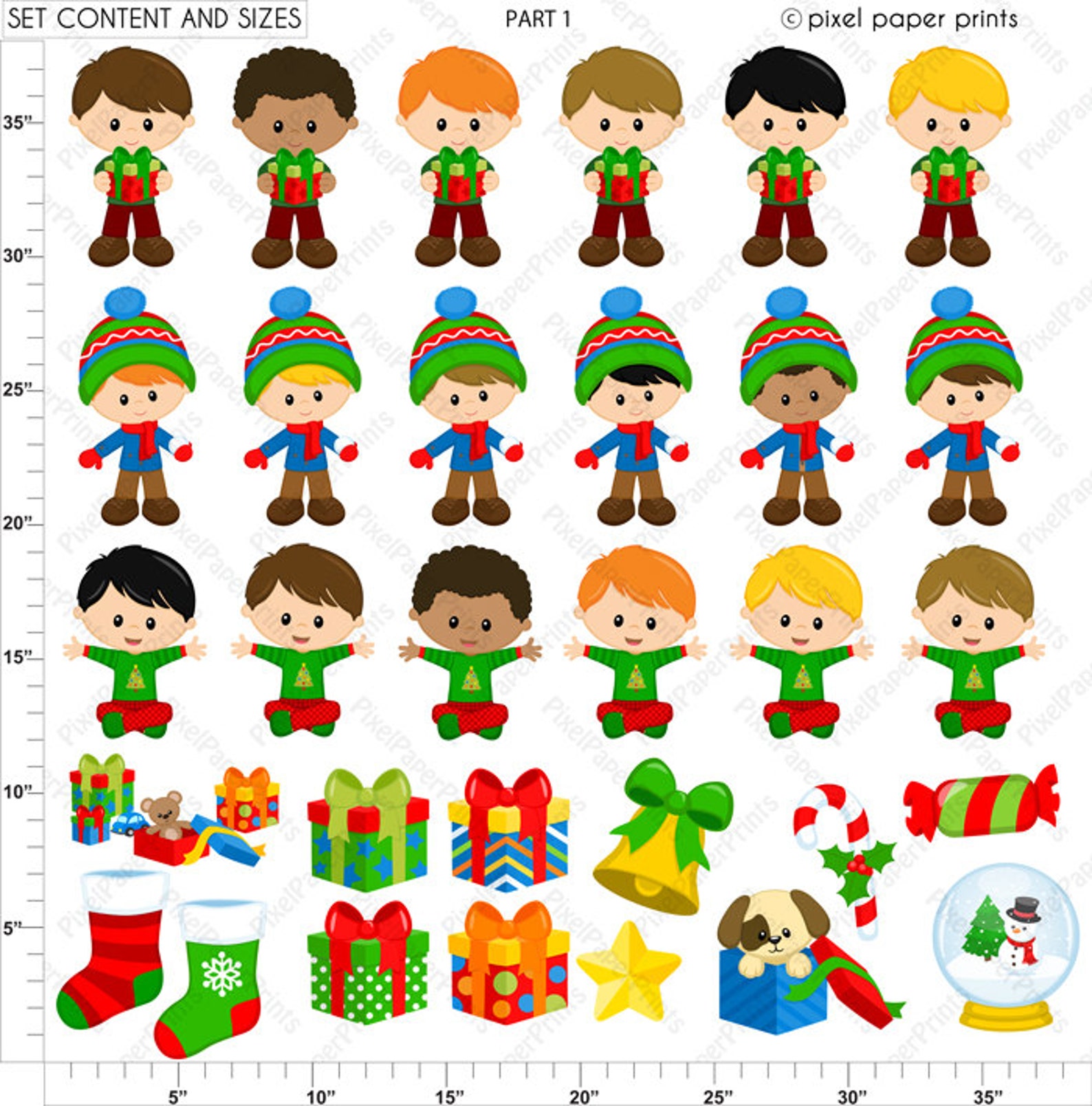 Christmas Boys Christmas clipart Clip Art and Digital - Etsy México