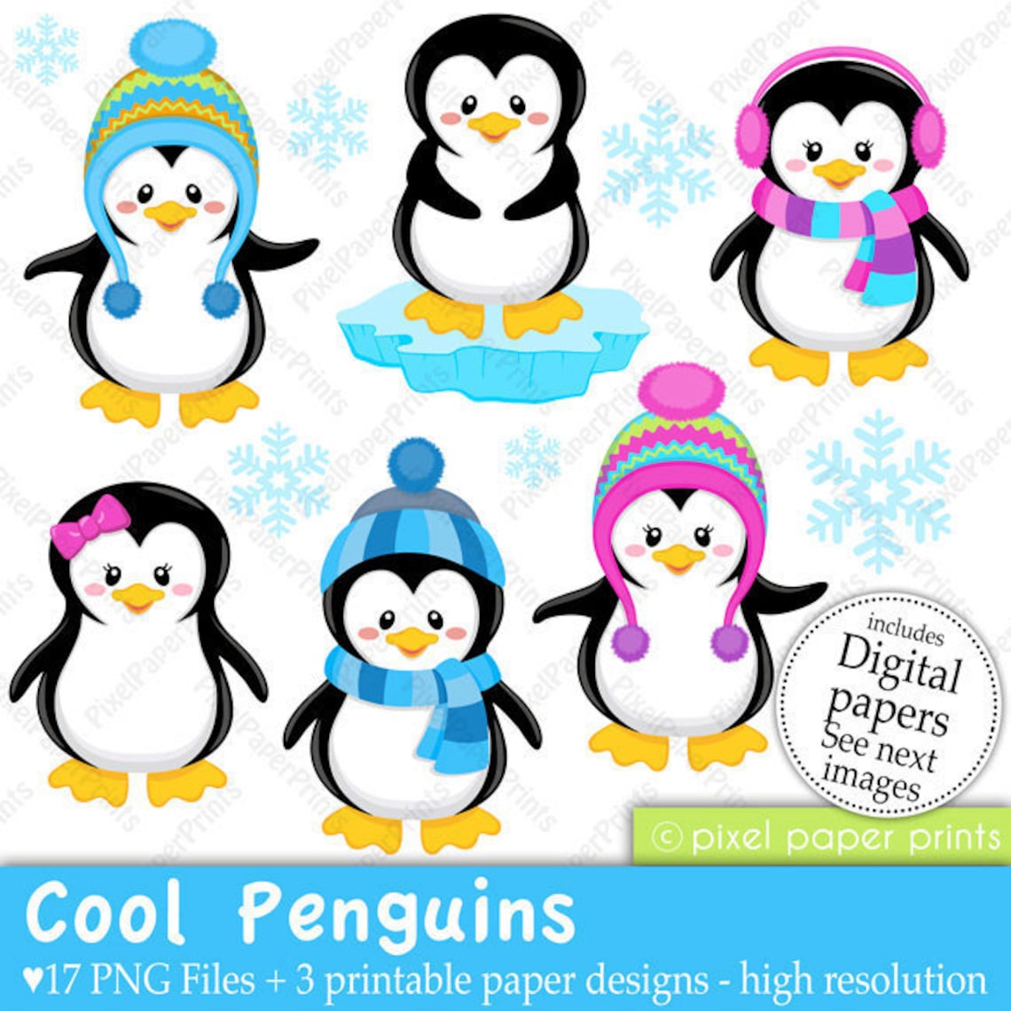 Penguin Clip Art - Winter Clipart - Penguin Clipart - Digital Download ...