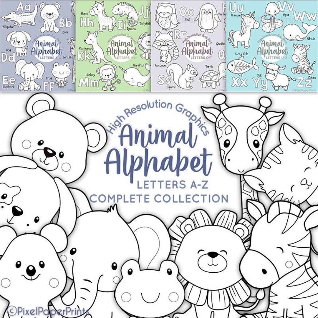 Animal Alphabet Collection A to Z - Digital Stamps - ABC Clip Art ...