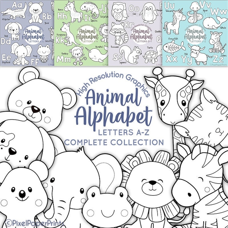 Animal Alphabet Collection A to Z Digital Stamps ABC Clip - Etsy