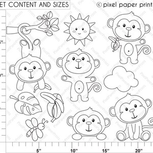 Monkey Digital Stamps - Line Art - Outlines - Clip Art - Printable ...