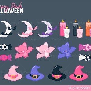 Scary Pink Halloween - Clip Art and Digital Paper Set - Cute Witch ...