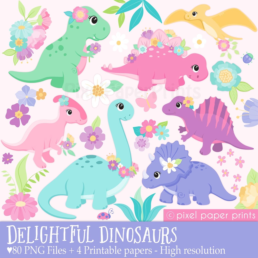 Delightful Dinosaurs - Dinosaurs for Girls - Clip Art and Digital Paper ...