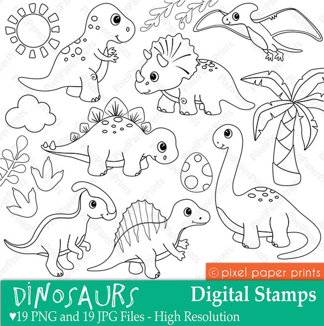 Dinosaurs - Digital Stamps - Dinosaur Clip Art - Cute Dinosaurs ...