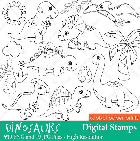 Dinosaurs - Digital stamps - Dinosaur Clip Art - Cute Dinosaurs ...
