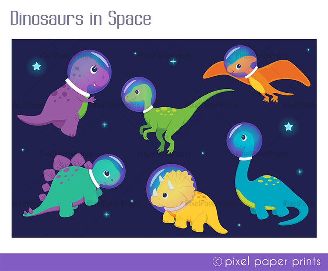 Dinosaurs in Space Clip Art DINOSAUR Clipart Cute Dinosaur | Etsy