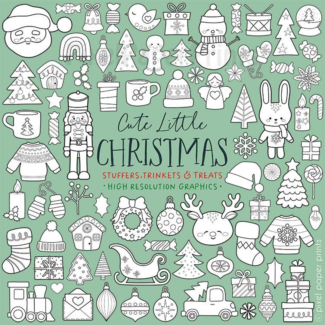 Christmas Digital Stamps - Cute Little Christmas - Clip Art - Line Art ...