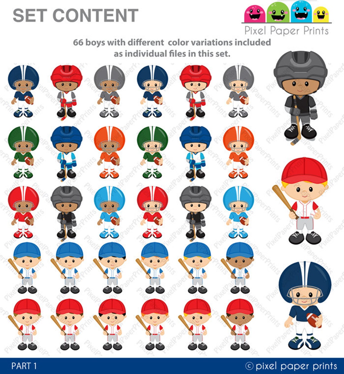 Sport Boys Clip Art and Digital Paper Set Sports Clipart - Etsy