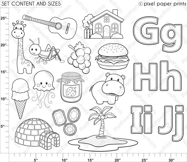 Alphabet Digital Stamps Part 3 GHIJ Clip Art School - Etsy