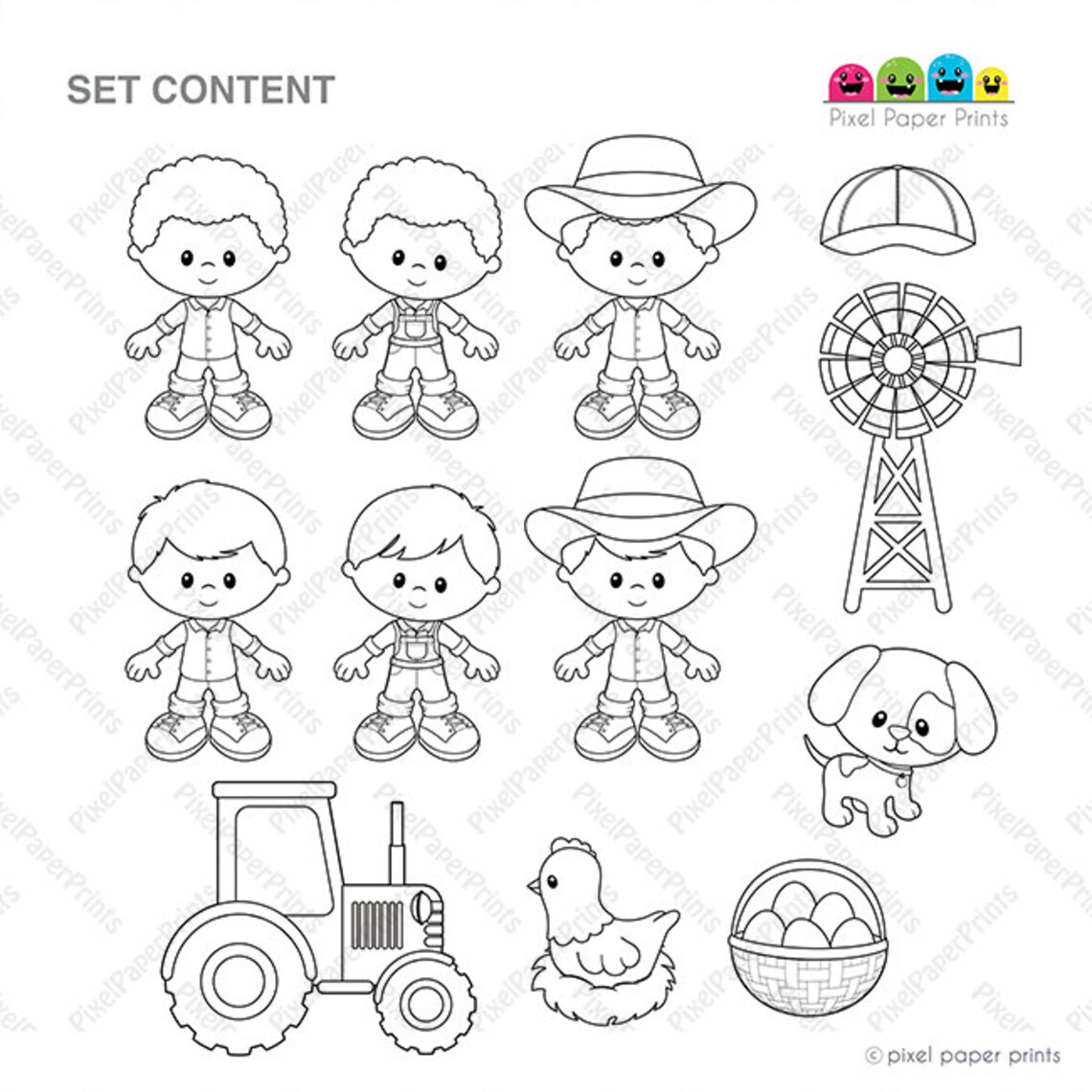 Farmer Boys Digital Stamps Farmer Kids Farm Clipart - Etsy