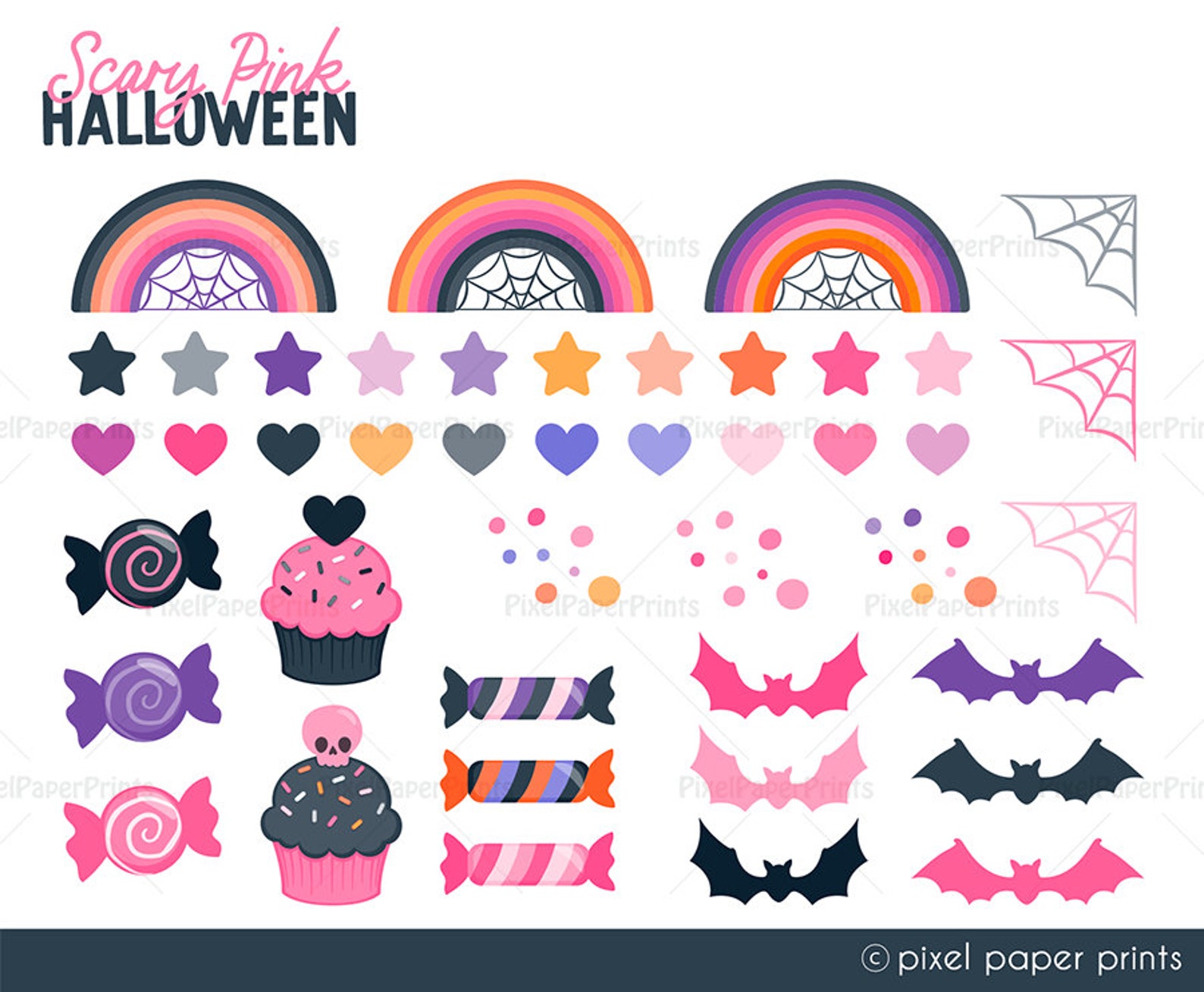 Scary Pink Halloween - Clip Art and Digital Paper Set - Cute Witch ...