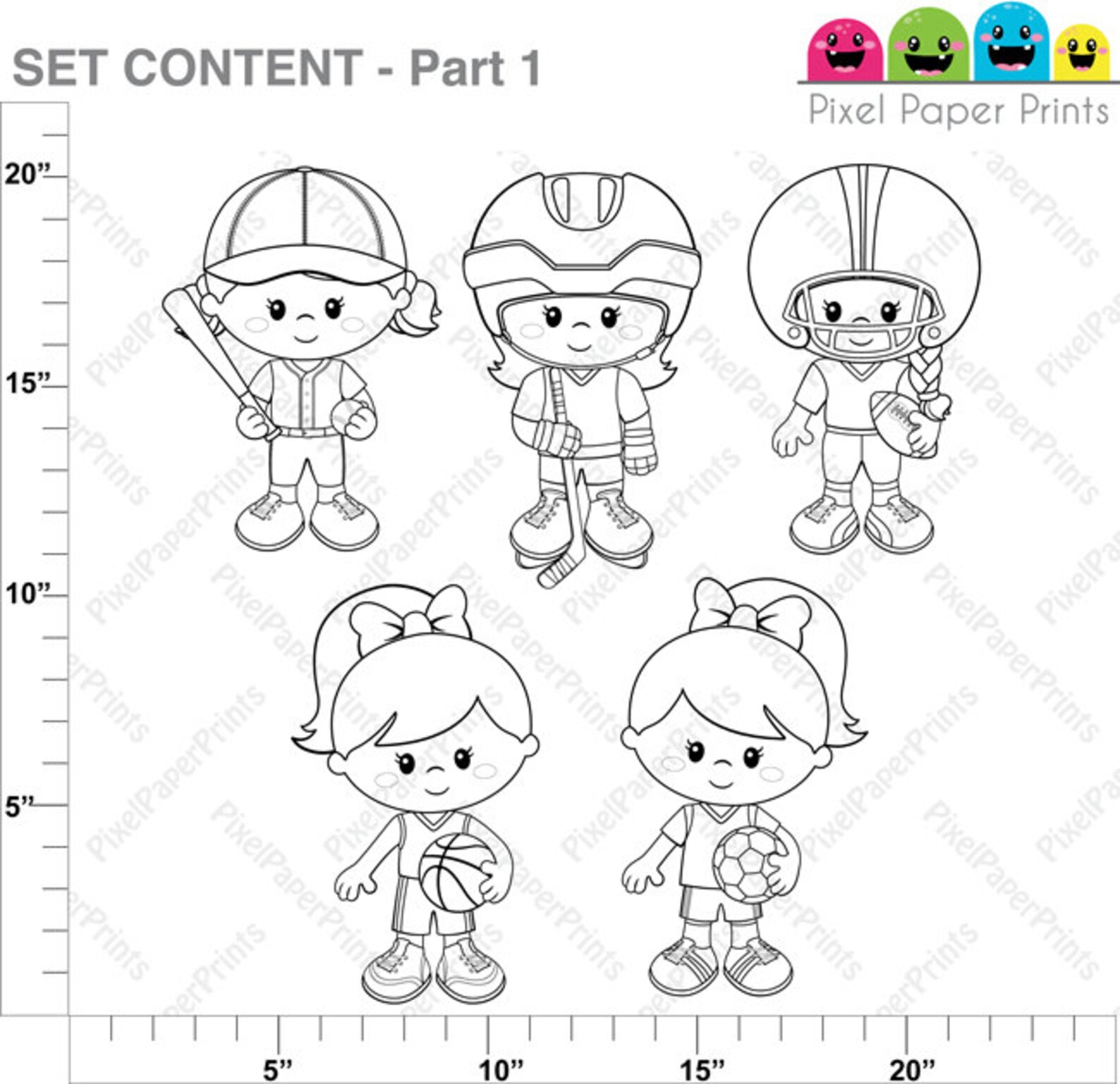 Sports - Girls - Digital Stamps Set - Etsy