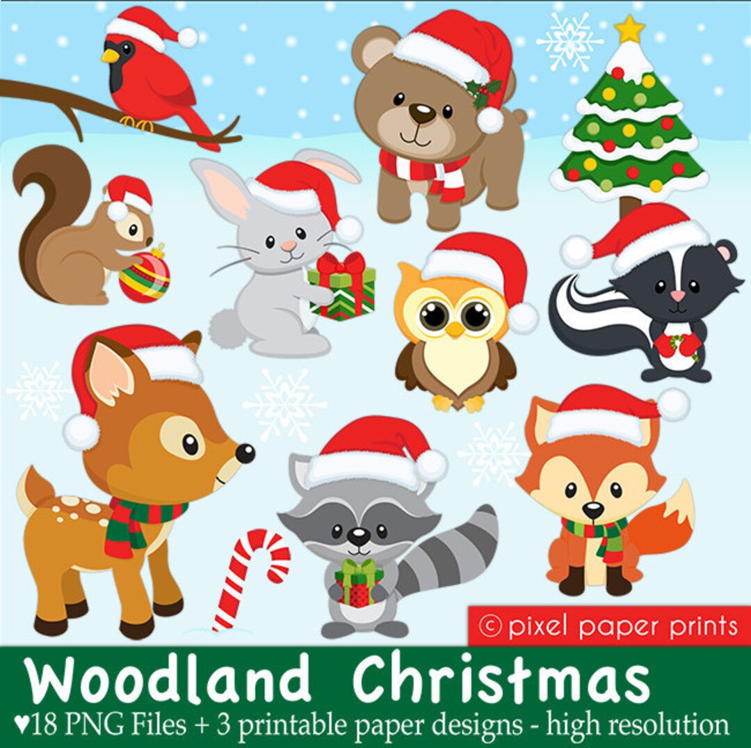 Christmas Clipart - Woodland Christmas - Digital Paper and Clip Art Set ...