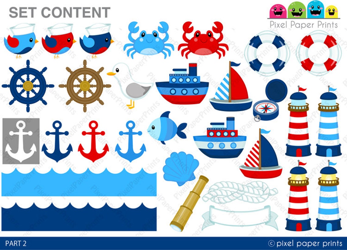 Nautical clipart Clip art and digital paper set Baby | Etsy
