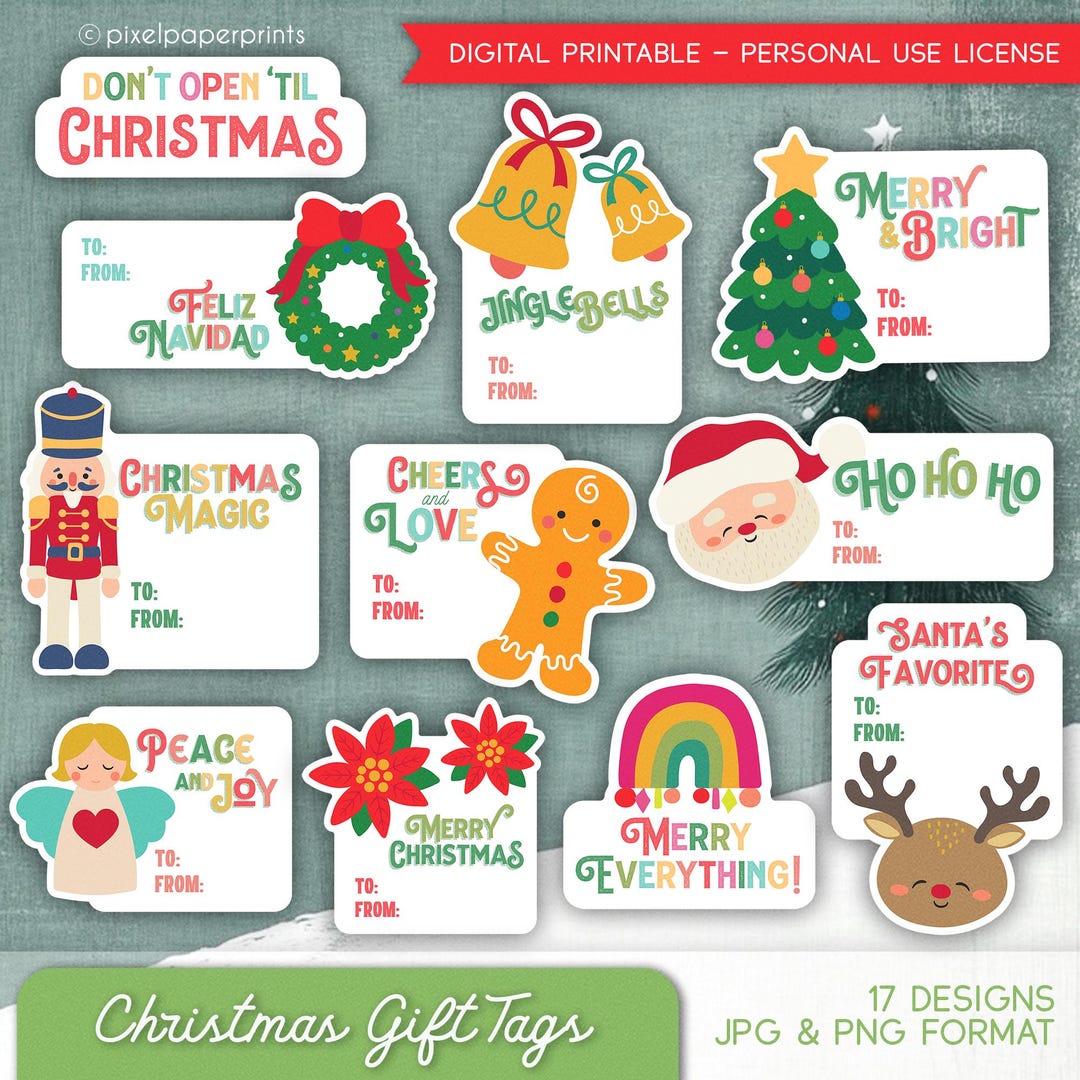 Printable Christmas Gift Tags - Cute Digital Gift Labels - Christmas ...