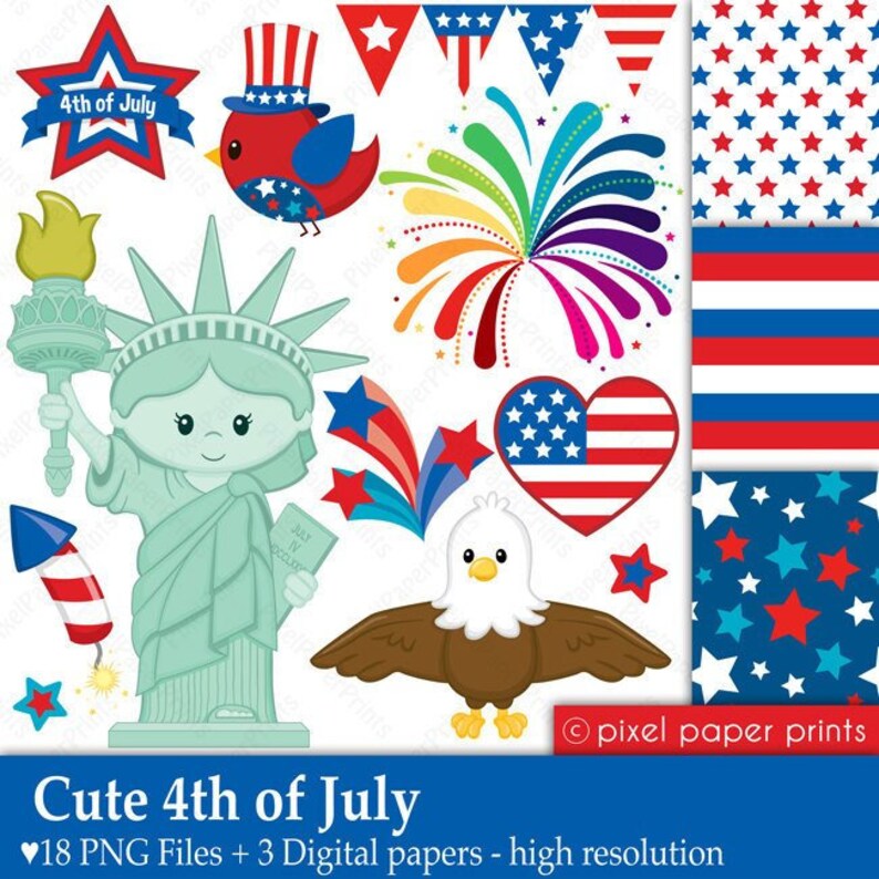 Independence day clipart CUTE 4th of JULY Clipart and | Etsy