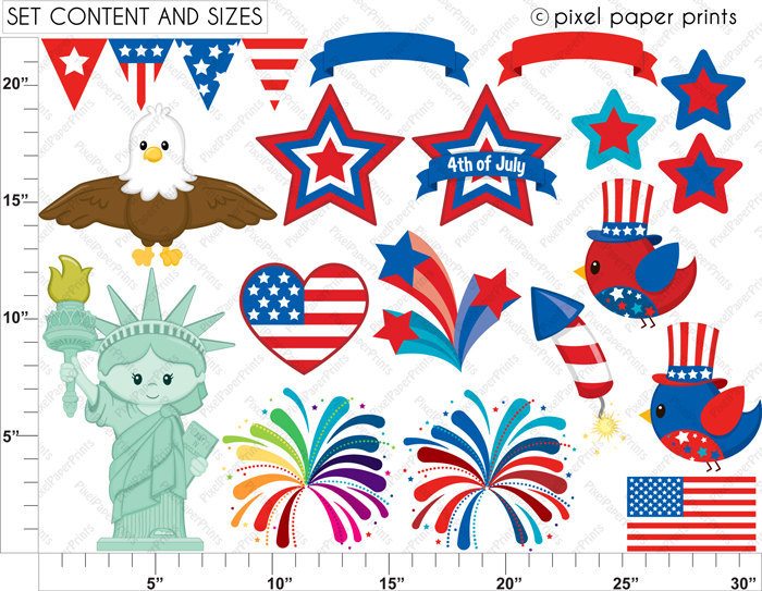 Independence Day Clipart - CUTE 4th of JULY - Clipart and Digital Paper ...