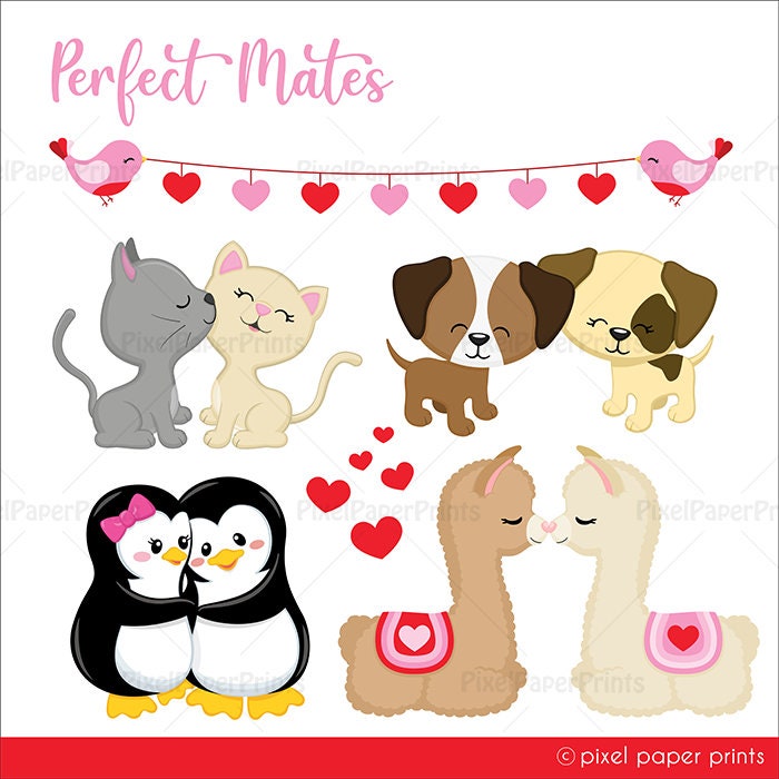 Valentines Day Clipart - Cute Animal Couples - Digital Graphics for ...