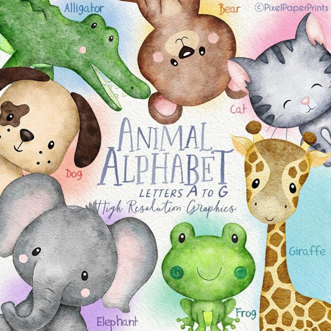 Watercolor Animal Alphabet - LETTERS A TO G - Clipart and Digital Paper ...
