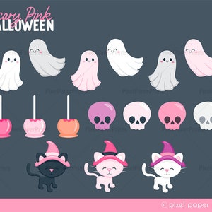 Scary Pink Halloween - Clip Art and Digital Paper Set - Cute Witch ...