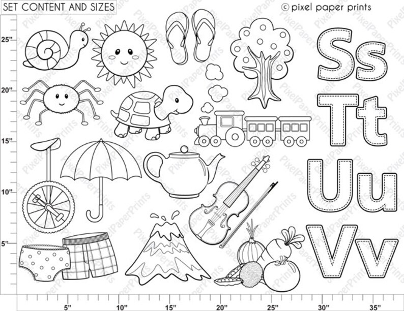 Alphabet Digital Stamps Part 6 - STUV Clip Art - School Clipart - Etsy