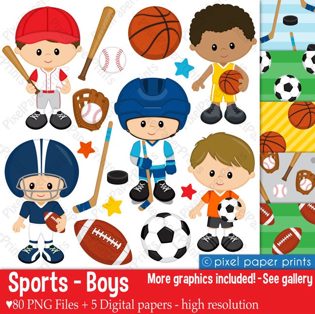 Sport Boys Clip art and Digital Paper Set Sports clipart | Etsy