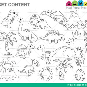 Dinosaurs - Digital Stamps - Dinosaur Clip Art - Cute Dinosaurs ...