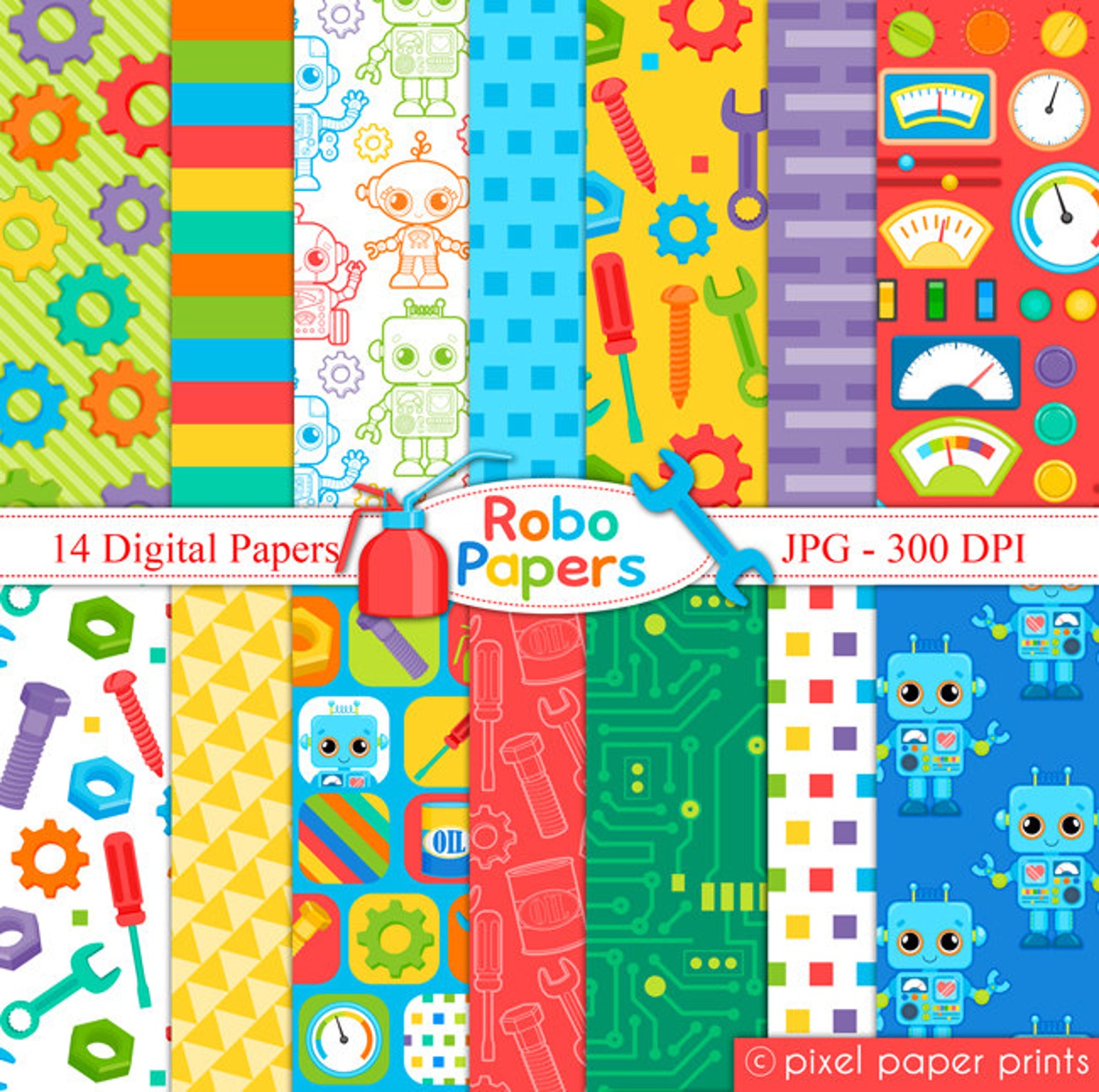 Robo Papers 2 Digital Paper Set Robot Digital Papers - Etsy