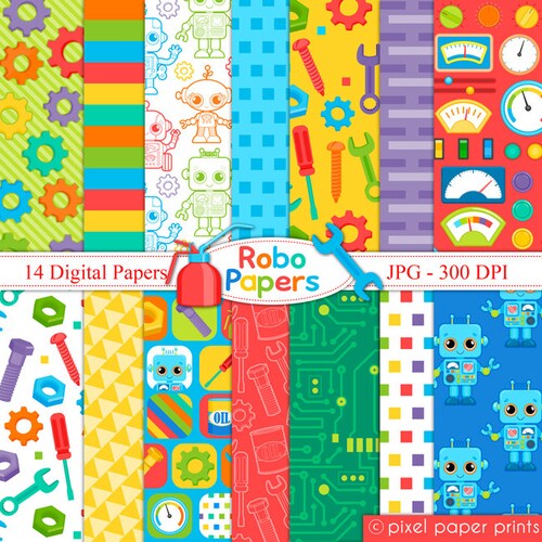 Robo Papers 2 Digital Paper Set Robot Digital Papers - Etsy