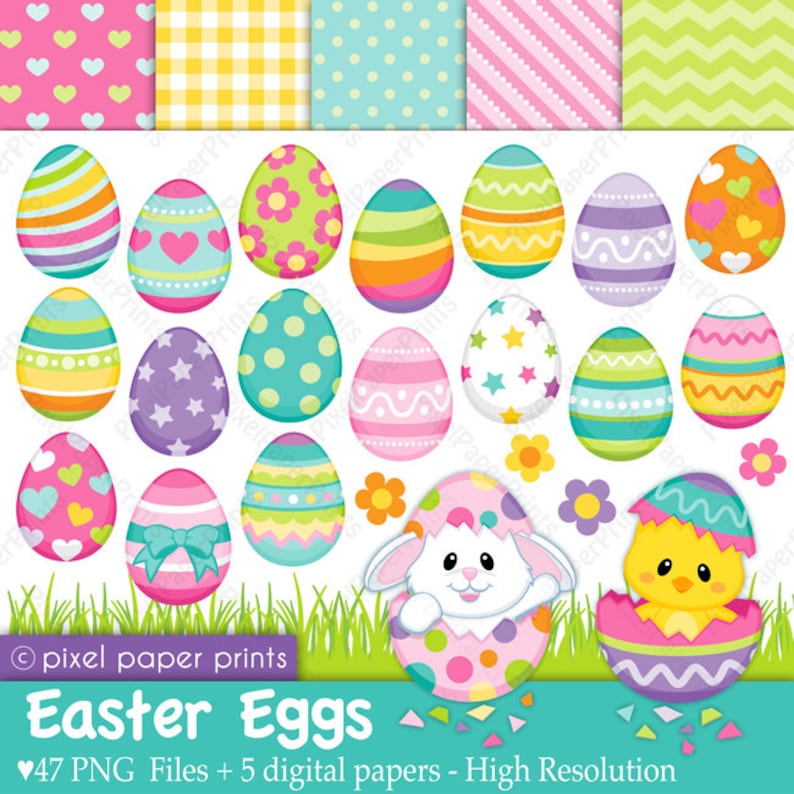 Easter Eggs Clipart Clip Art and Digital Paper Set Digital - Etsy UK