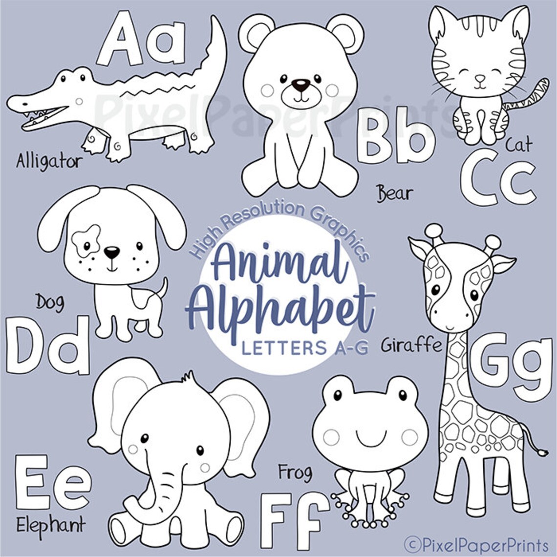 Animal Alphabet Collection A to Z Digital Stamps ABC Clip - Etsy