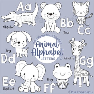 Animal Alphabet Collection A to Z - Digital Stamps - ABC Clip Art ...
