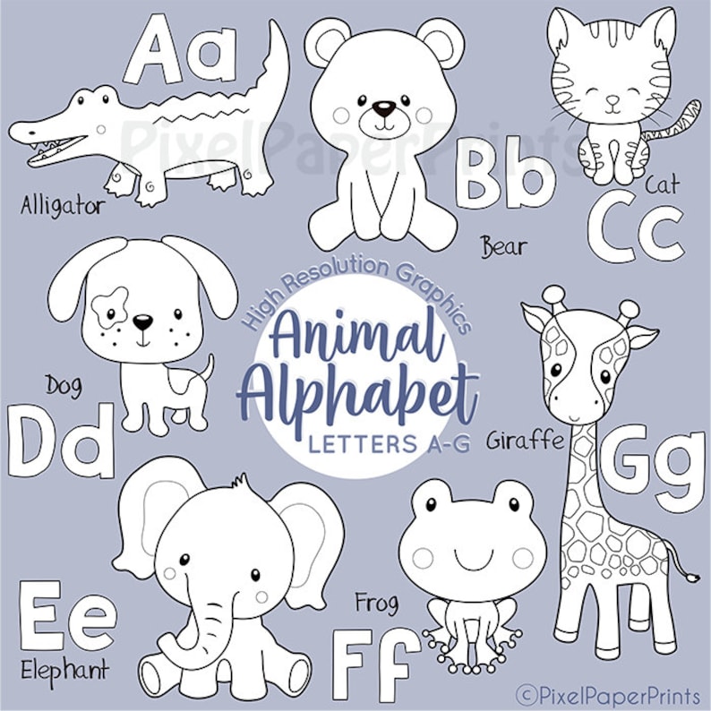 Animal Alphabet Collection A to Z Digital Stamps ABC Clip - Etsy