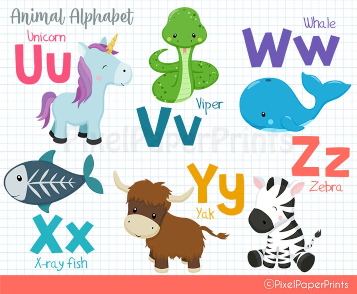 Animal Alphabet LETTERS U TO Z Clipart and Digital Paper - Etsy