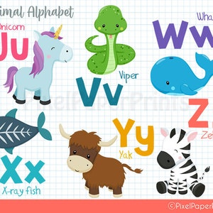 Animal Alphabet - LETTERS U TO Z - Clipart and Digital Paper Set - Cute ...