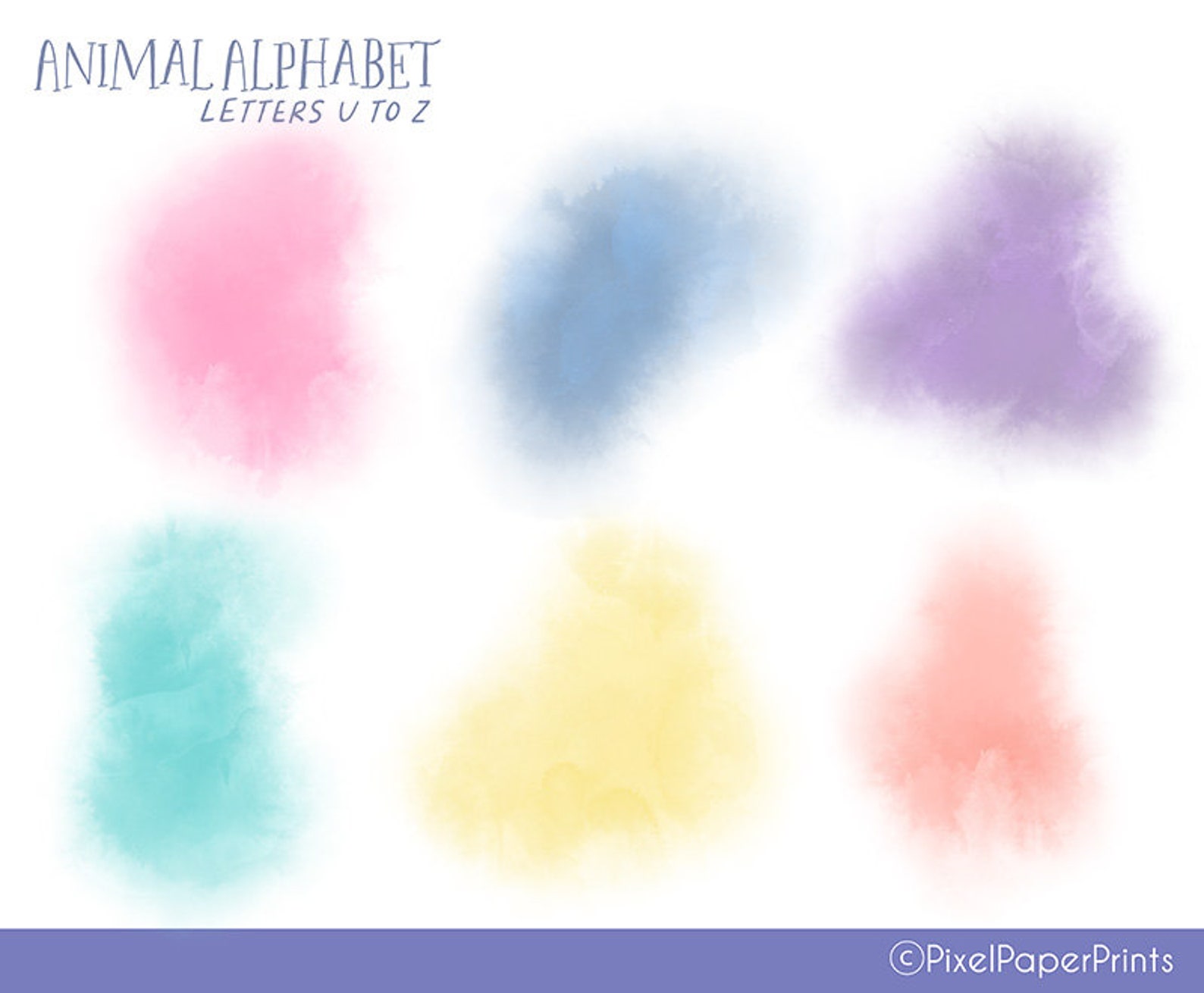 Watercolor Animal Alphabet LETTERS U TO Z Clipart and - Etsy