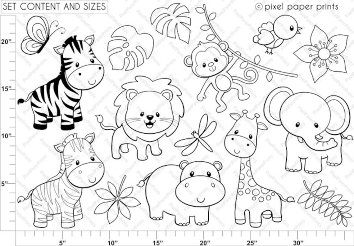Jungle Friends Digital Stamps Clipart - Etsy Canada