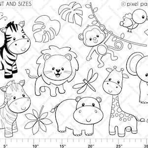 Jungle Friends - Digital Stamps - Clipart - Line Art - Etsy
